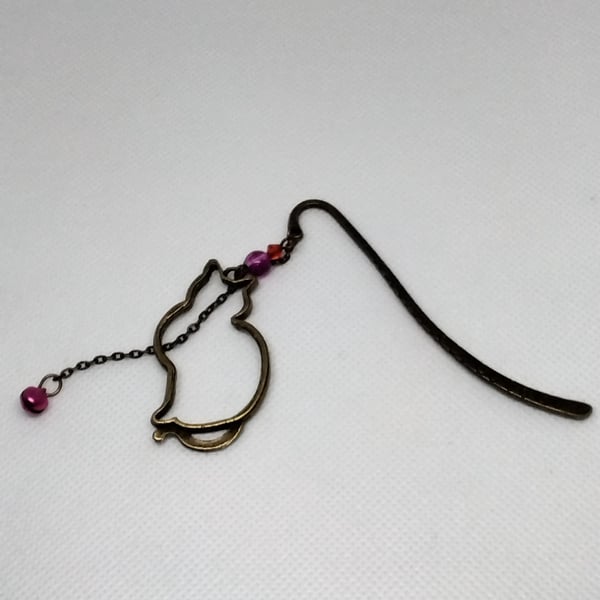 Bronze tone, crook bookmark with cat dangle and... - Folksy