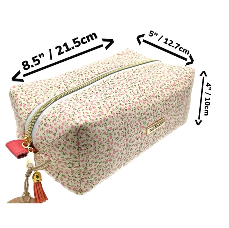 Floral Print Box Shape Quilted Toiletry Bag - Folksy