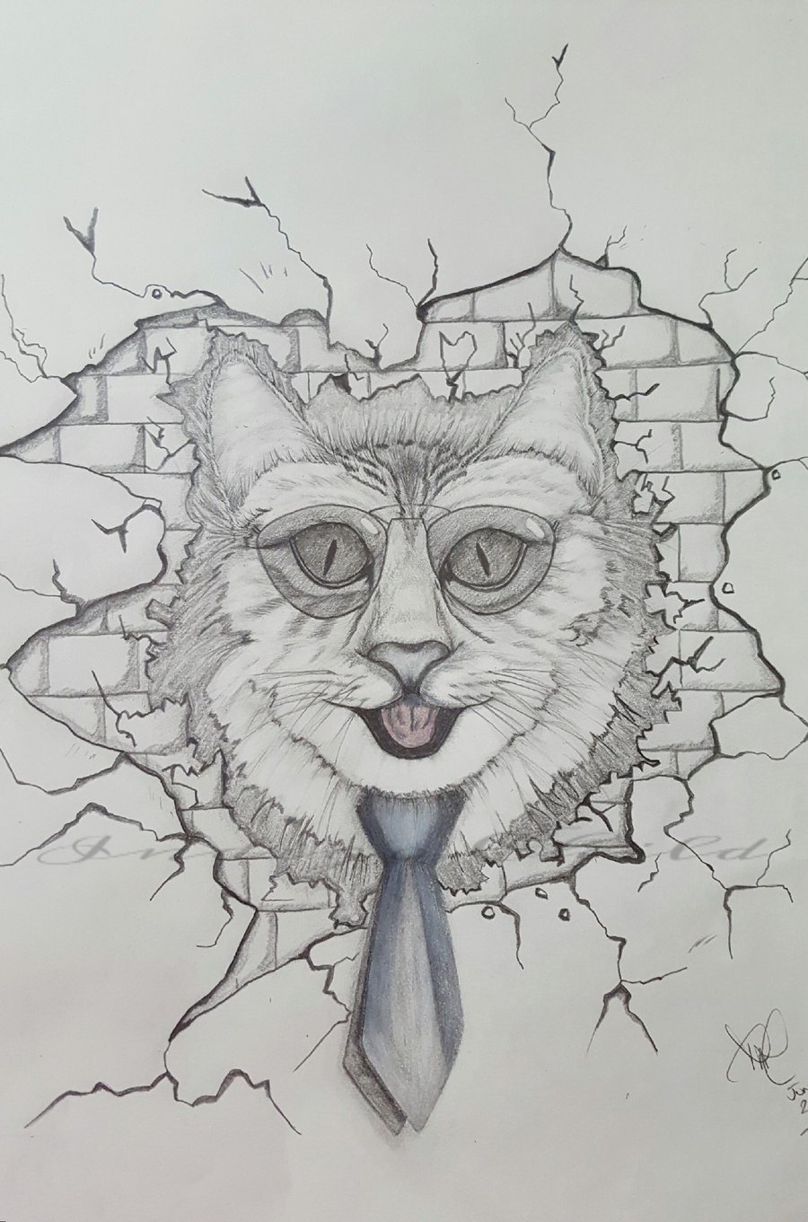 Art Drawing Cat In The Wall Drawing - Folksy