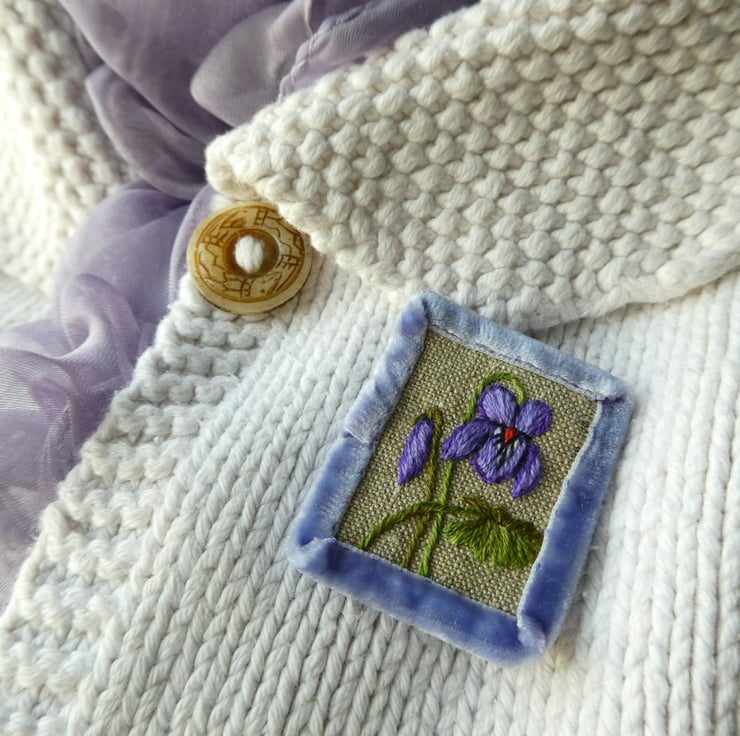 Sweet Violet - hand stitched brooch - Folksy