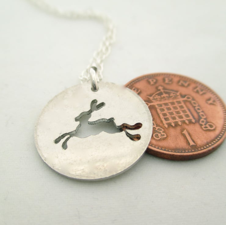 Hare Necklace. Running Hare Sterling Silver Pen... - Folksy