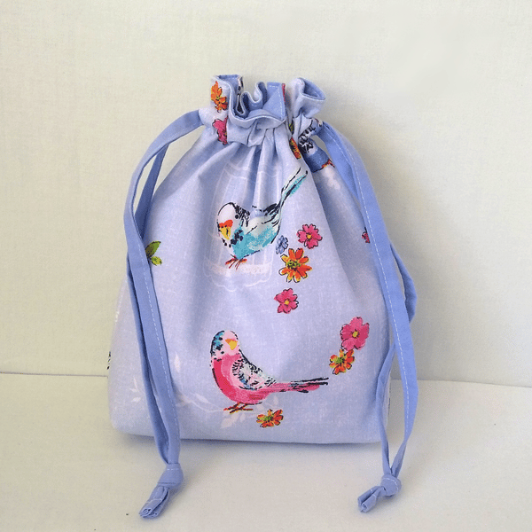 Budgies Drawstring bag, vintage style, fabric s... - Folksy
