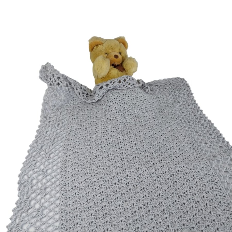 Grey Lacy Crocheted Baby Blanket, Cot Cover, Ge... - Folksy