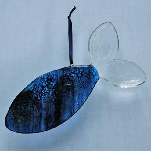 Fused Glass Bubbly Blue Fish Decoration - Folksy