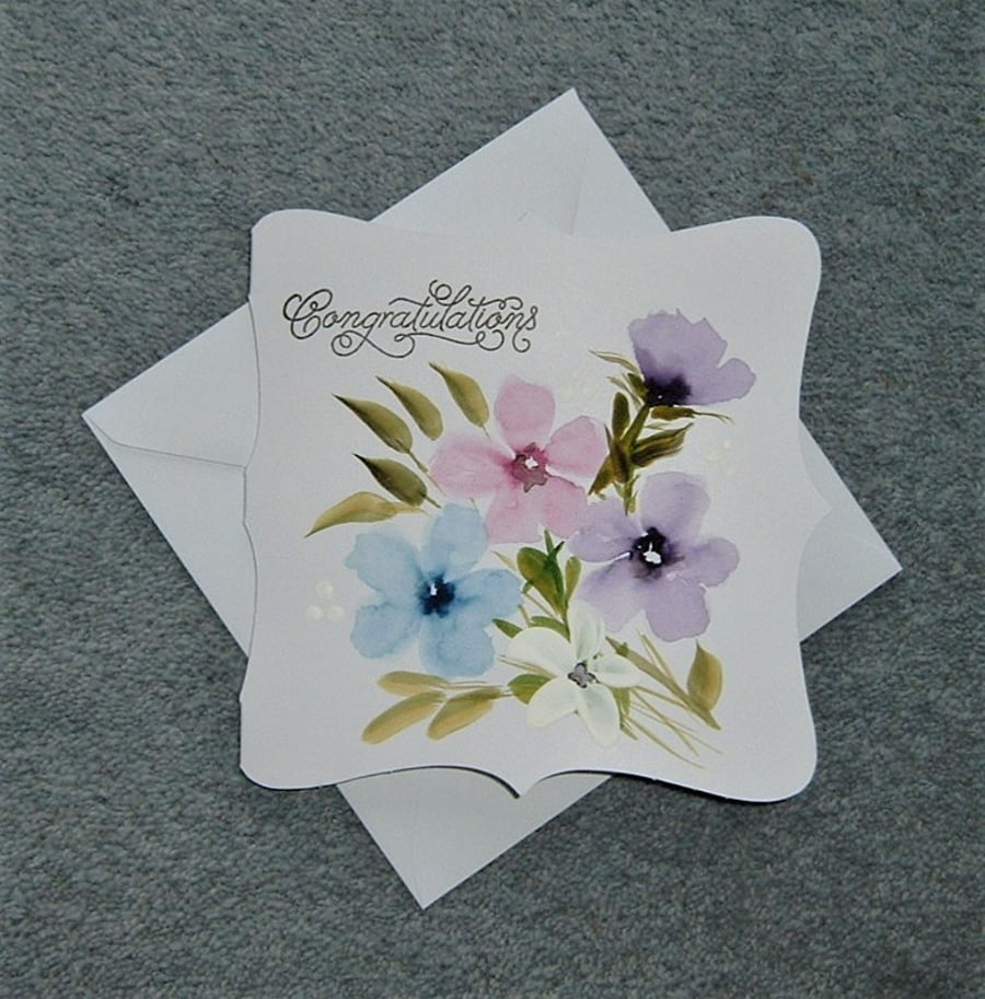 original art hand painted floral Congratulation... - Folksy