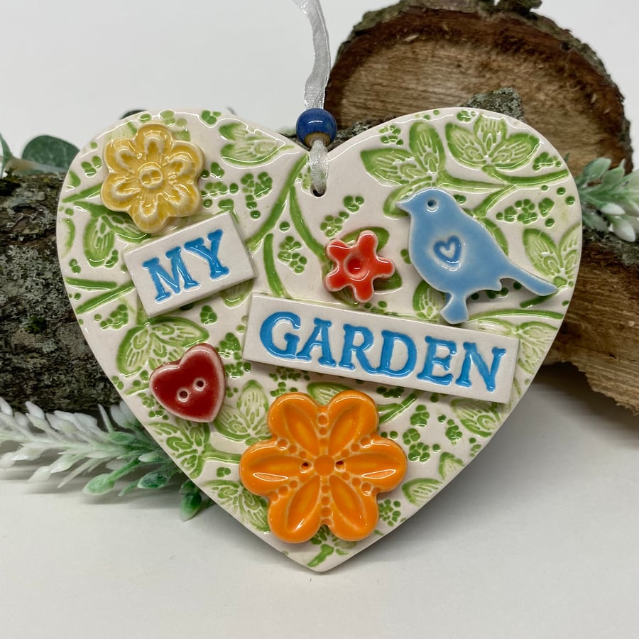 Ceramic heart decoration My Garden - Folksy