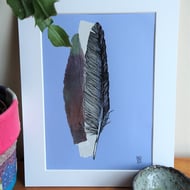 Feather Original Pen Drawing with Silver Paper ... - Folksy