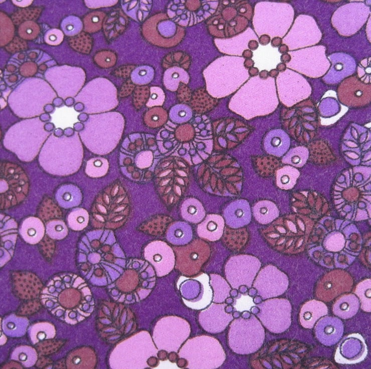 Vintage Unused 1970 s Purple Floral Fabric ( 2 ... - Folksy