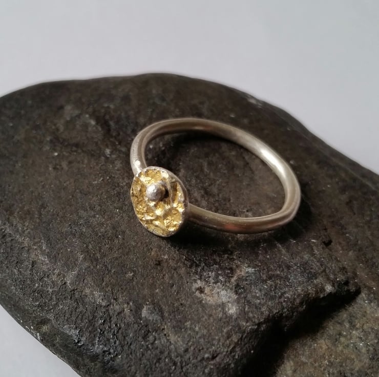 minimal sterling silver ring with little gold s... - Folksy