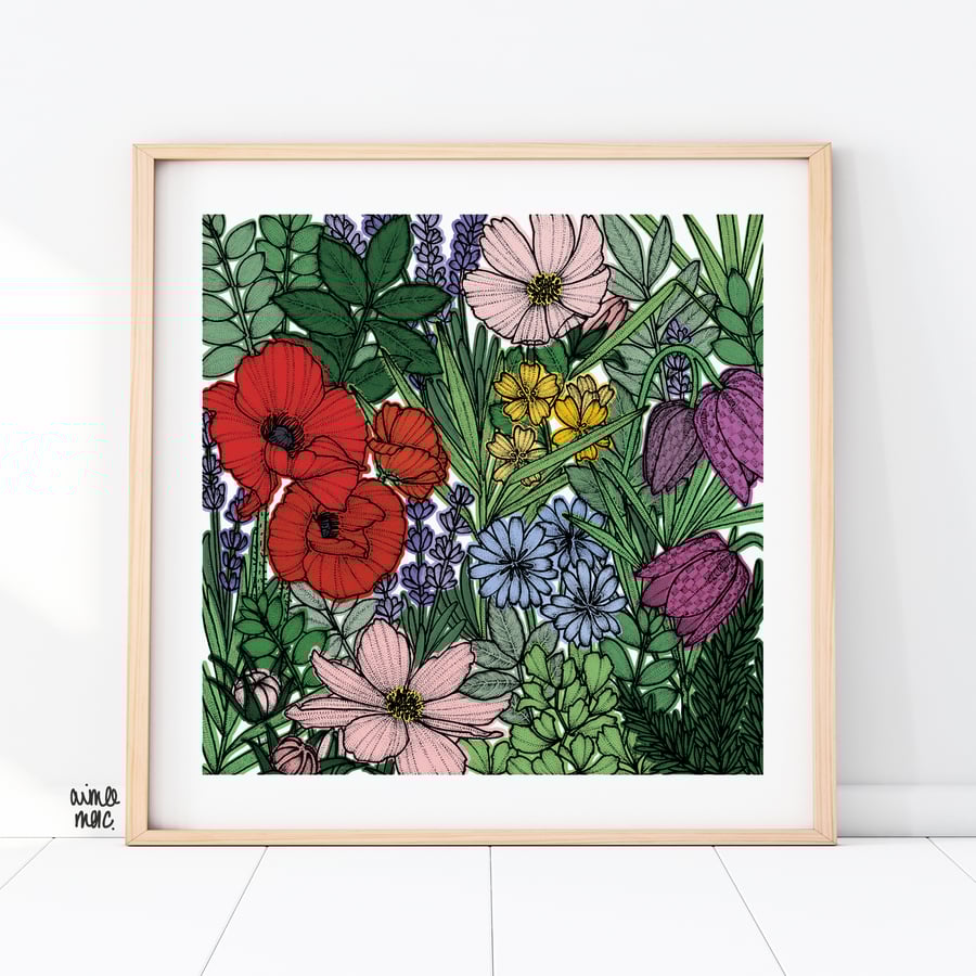 Wildflower Meadow Print - Wildflower Art Print ... - Folksy