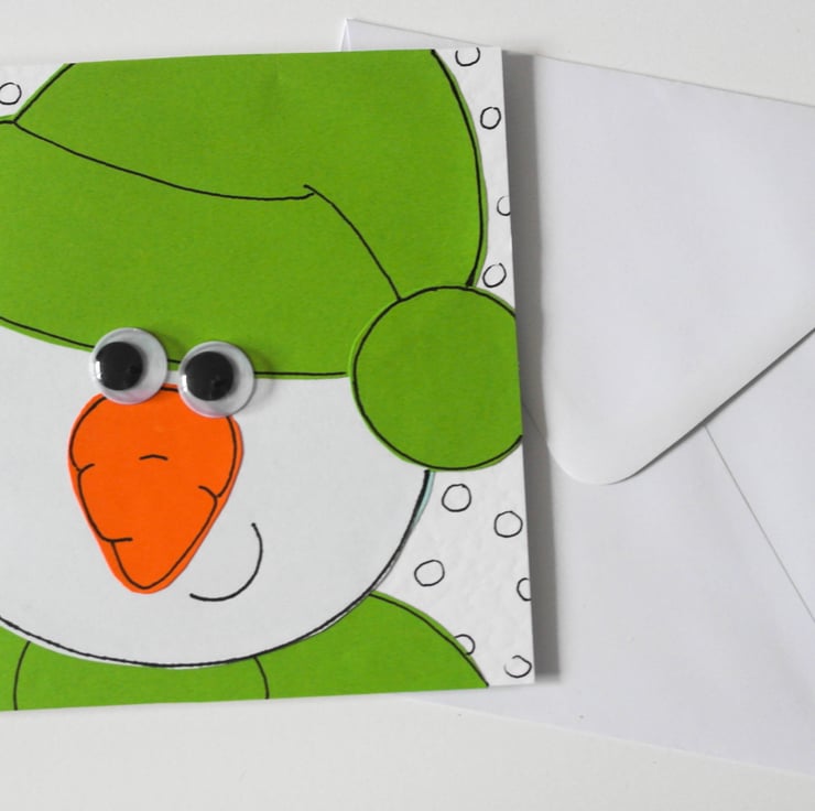 Snowman handmade Christmas card, Cute snow man ... - Folksy