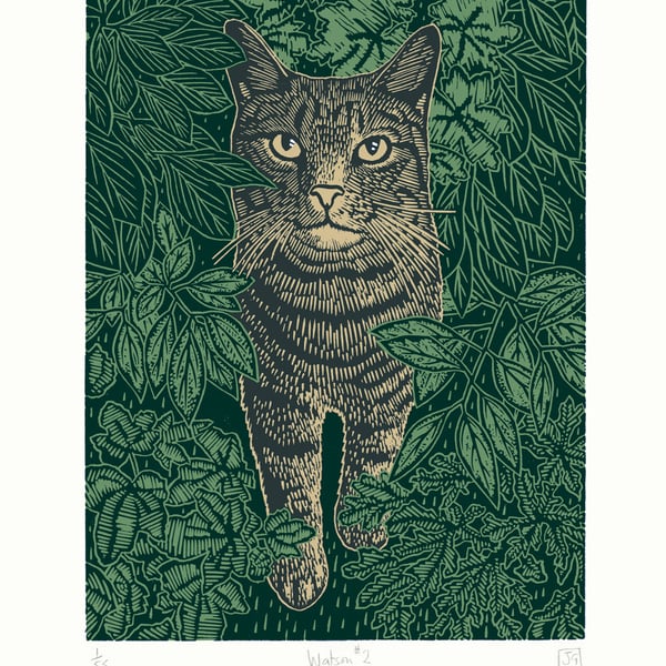 Watson No.2 three-colour A3 linocut screen-print - Folksy
