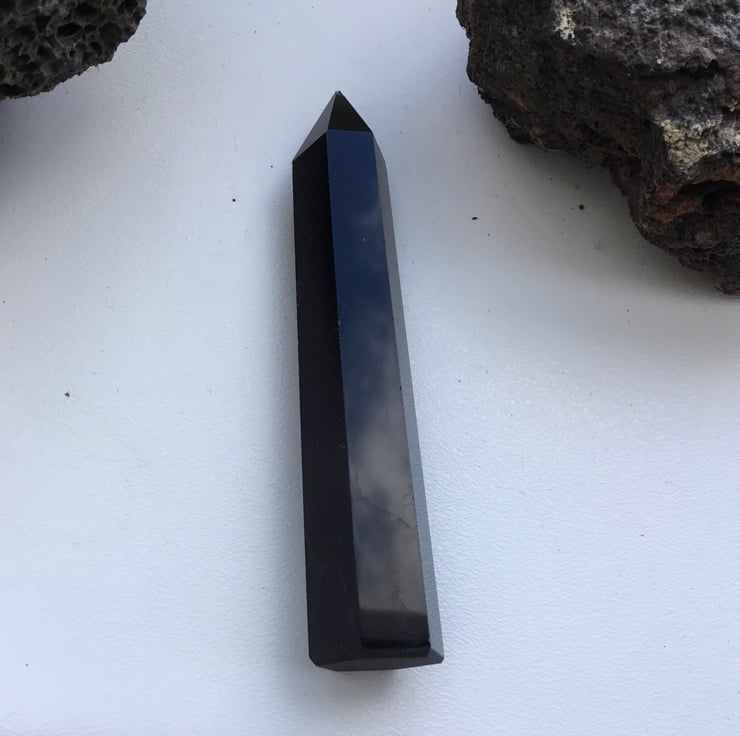 Inky Black Slim Obsidian Standing Point, Home D... - Folksy