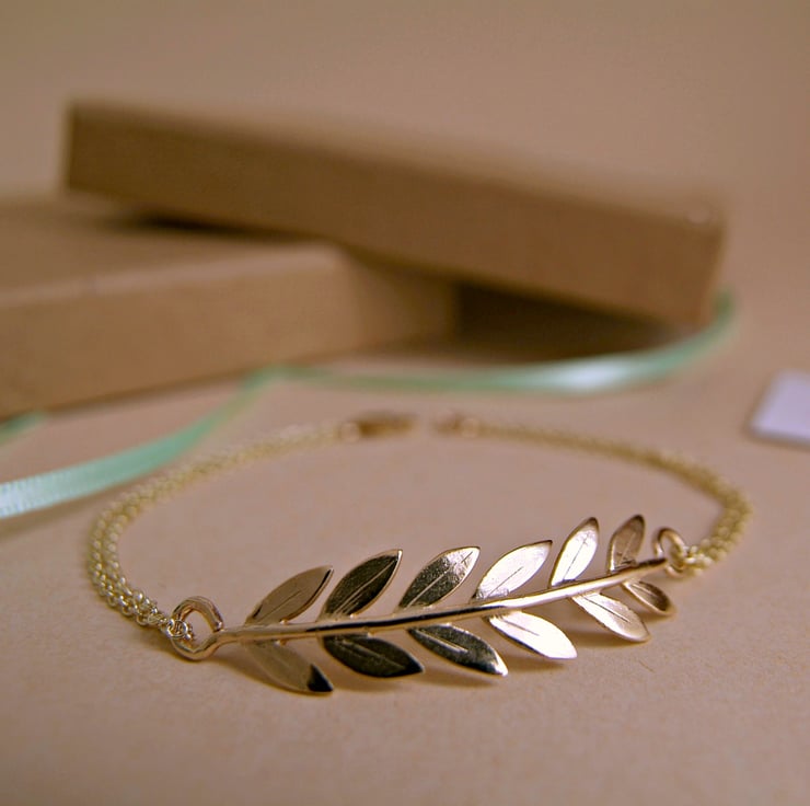 Gold Olive Branch Bracelet, Leaf Bracelet, 9ct ... - Folksy