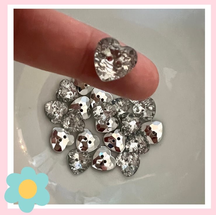 Silver Diamante Buttons, Silver Heart buttons, ... - Folksy