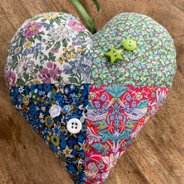 Padded Heart Hanging Decoration - Floral Libert... - Folksy