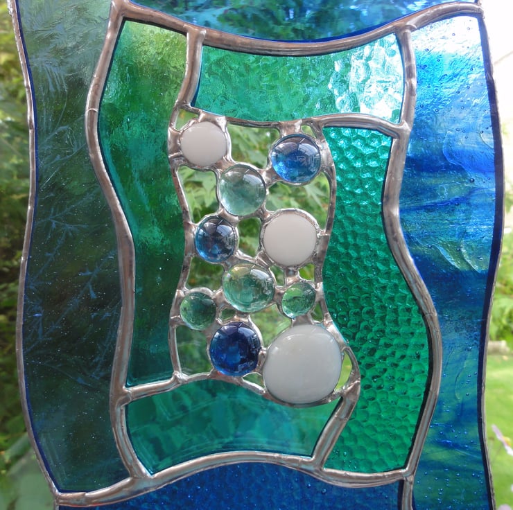 Blue Abstract Stained Glass Suncatcher - Folksy
