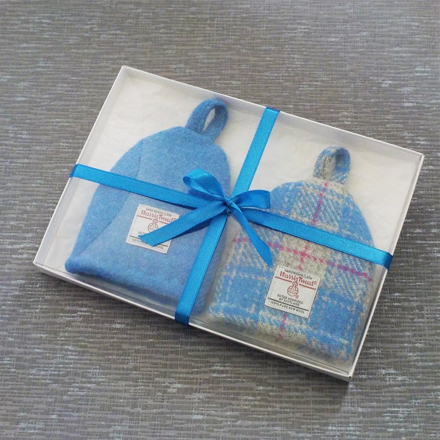 Harris tweed egg cosy blue gift set wedding ann... - Folksy
