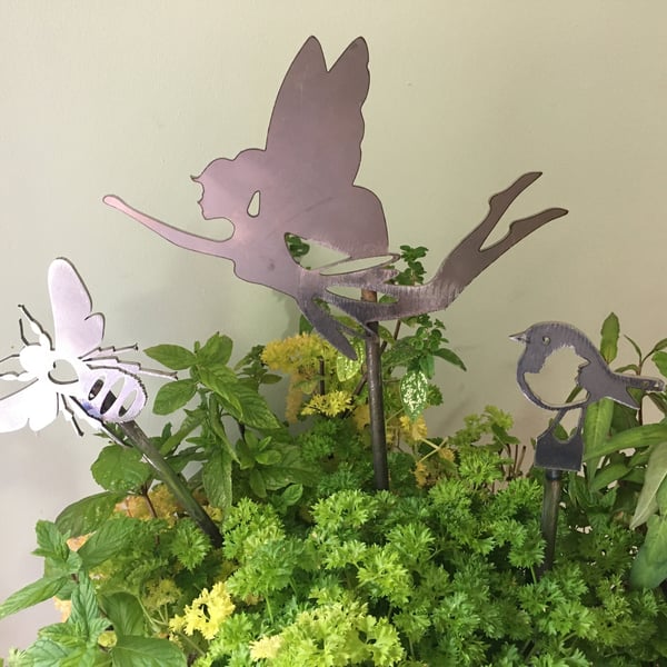 Garden Stake, Art, Steel, Bee, Robin, Fairy, Ho... - Folksy