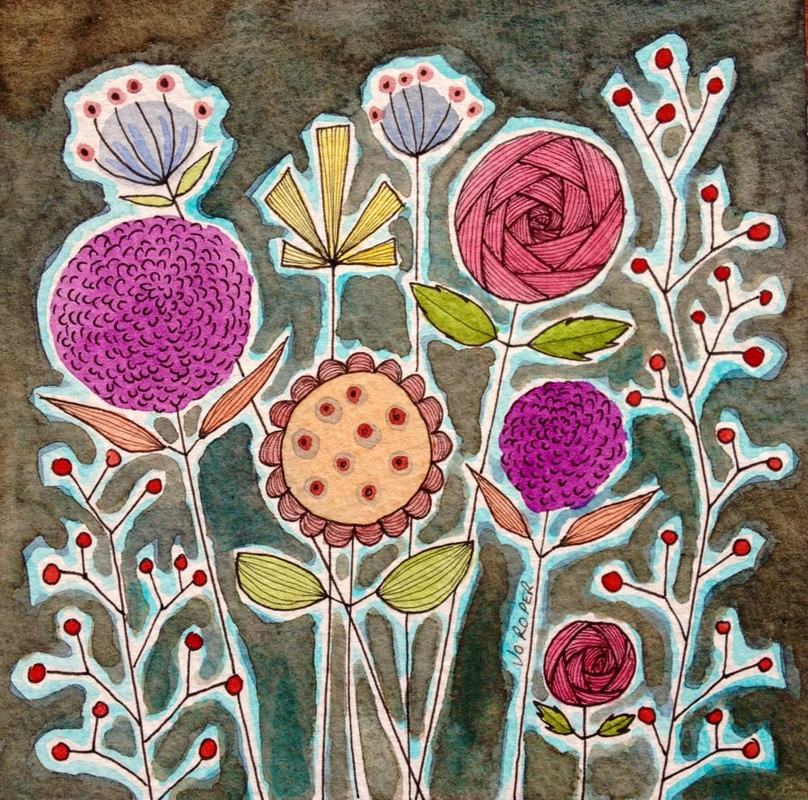 an ORIGINAL Floral PAINTING 5X5 by Jo Roper Art - Folksy