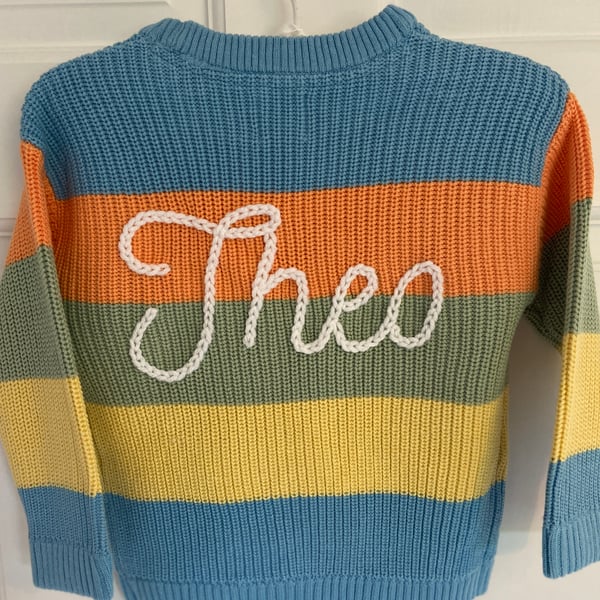 Hand embroidered name knit jumper - Folksy