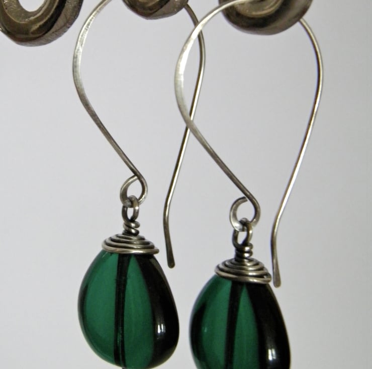 Sterling Silver Green Earrings - Folksy