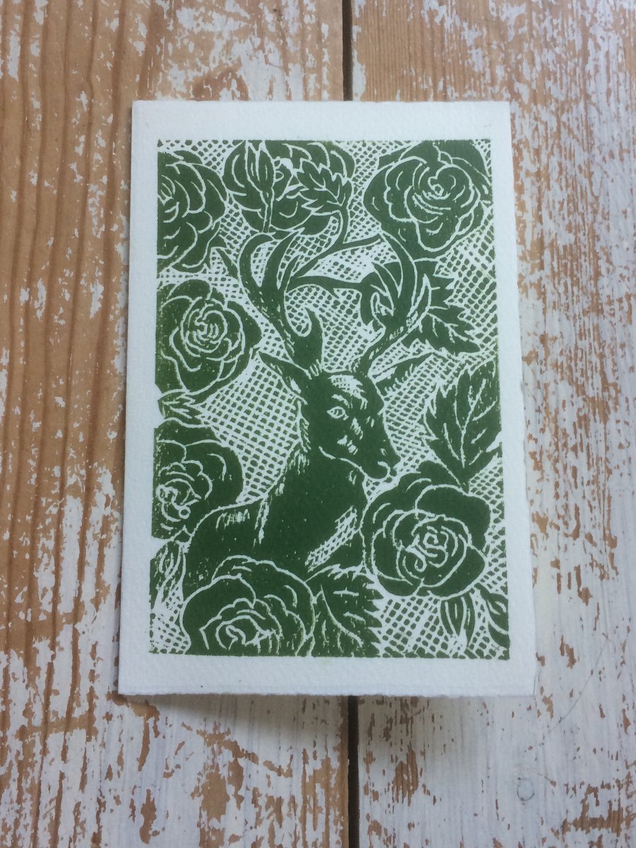 Hand Printed Stag Greeting Card - Folksy