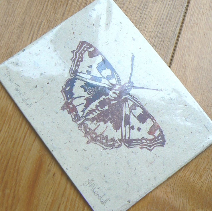 Small Tortoiseshell butterfly linocut - Folksy