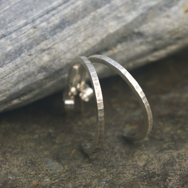 Textured Silver Hoop Stud Earrings - Folksy