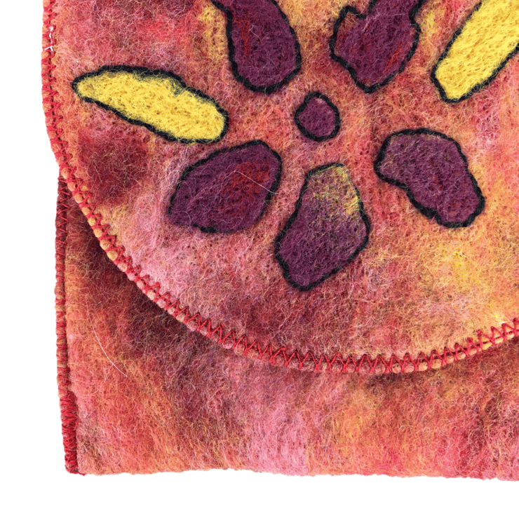 Hand felted pouch in red, pink and yellow, pass... - Folksy