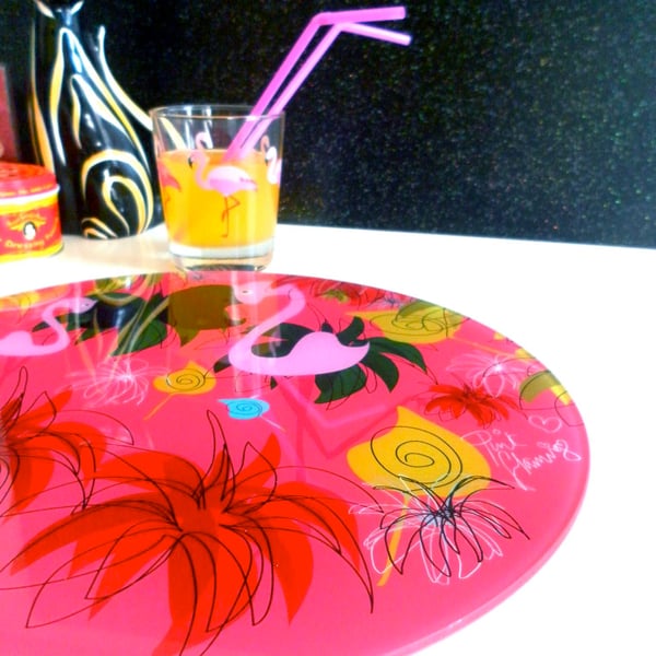 PINK FLAMINGO 30cm TOUGHENED GLASS WORKTOP SAVER - Folksy