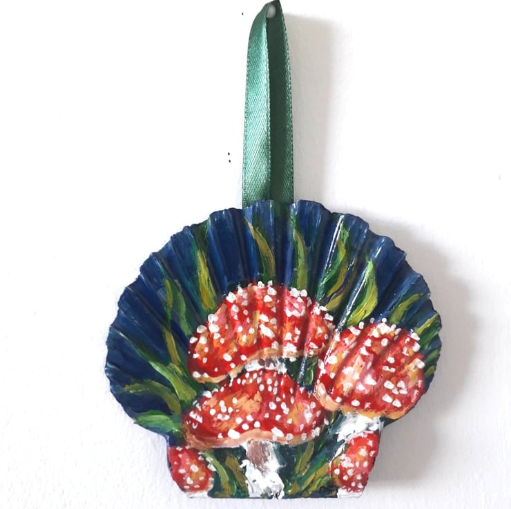 Fly Argaric Fungi handpainted Shell Wall Art. - Folksy