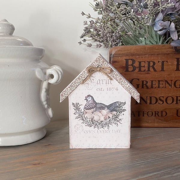Chicken Plaque, House Shaped Decoupaged Wall Ha... - Folksy