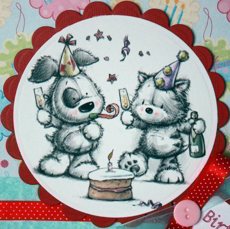 Cute dog and cat birthday card - Folksy