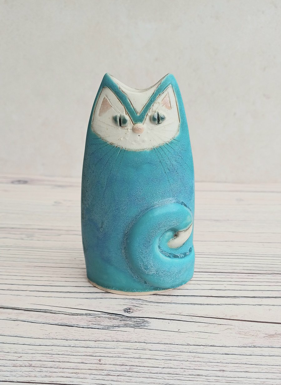 Small handbuilt pottery Cat vase - Folksy