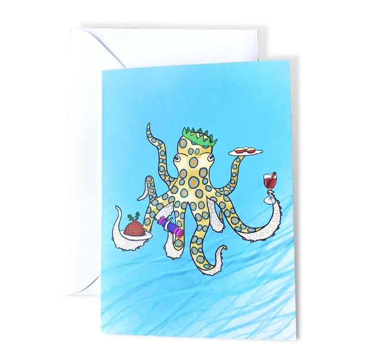 Octopus Christmas Party Illustration A6 Card - Folksy