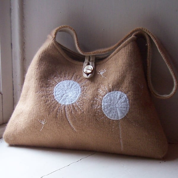 Embroidered cashmere shoulder bag - DANDILION - Folksy