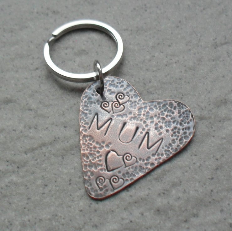 Mum Copper Heart Keyring Mothers Day - Folksy