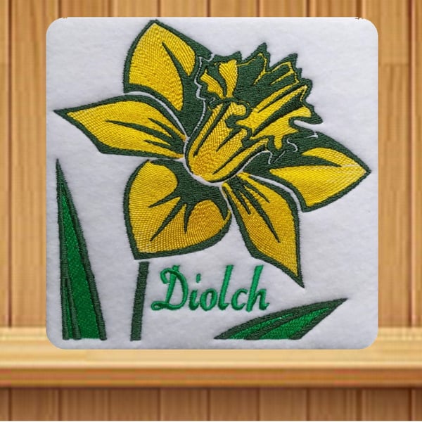 Daffodil Welsh Card Diolch (Thank You) Embroide... - Folksy