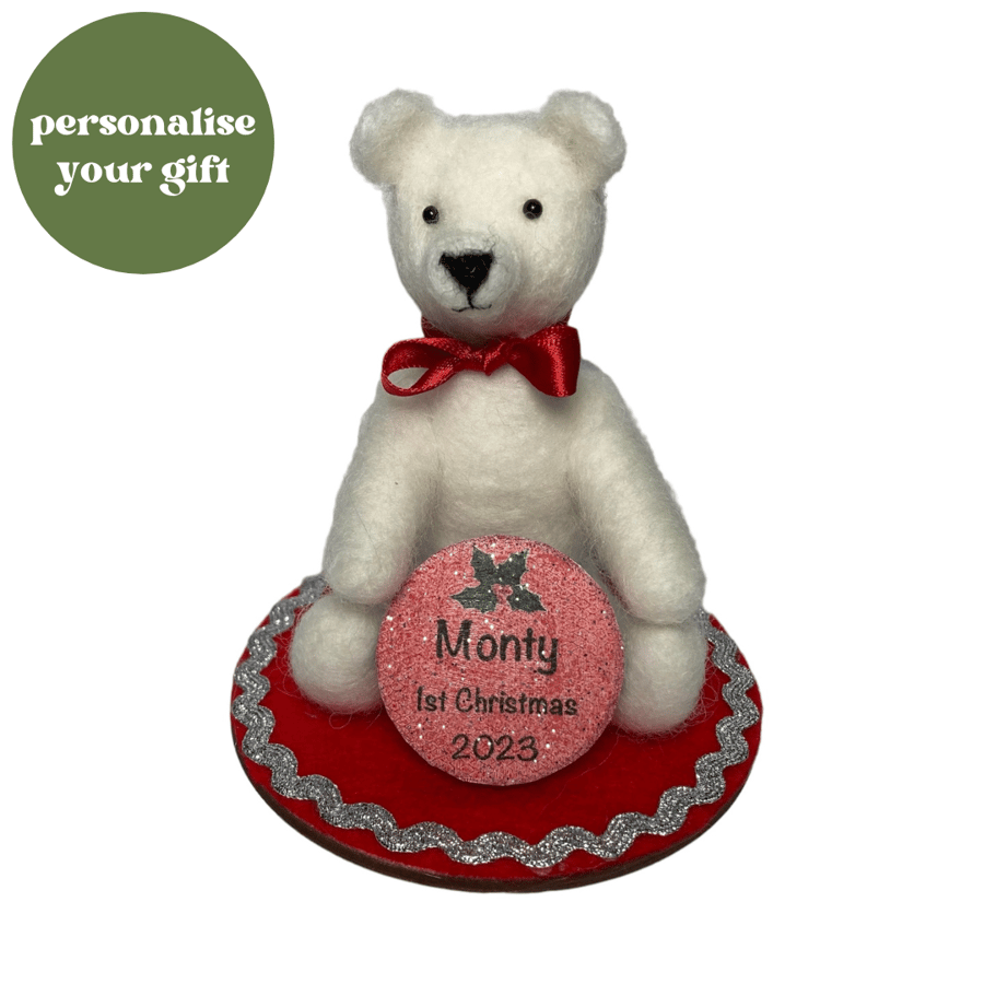 First Christmas Needle felted teddy decoration ... - Folksy