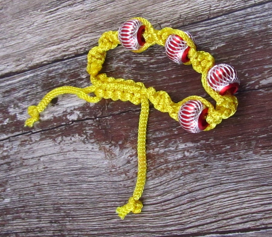 Yellow Red Macrame Bracelet - Folksy