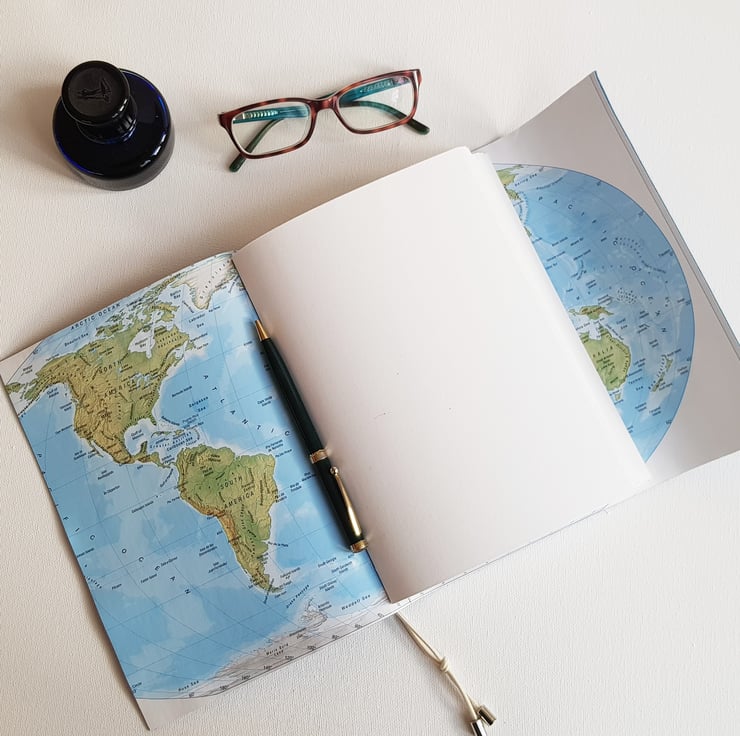 Custom Map Journal Hand Bound in Leather, A5 or A6 - Folksy