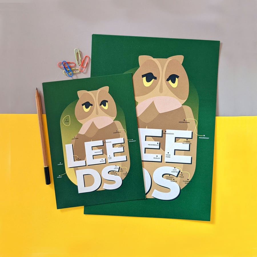 Leeds owl illustrated print - Folksy