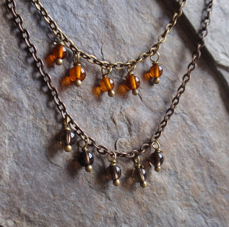 Amber necklace with bronze tone metal chain, au... - Folksy