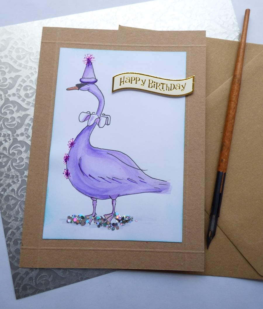 Pink swan Birthday card - Folksy