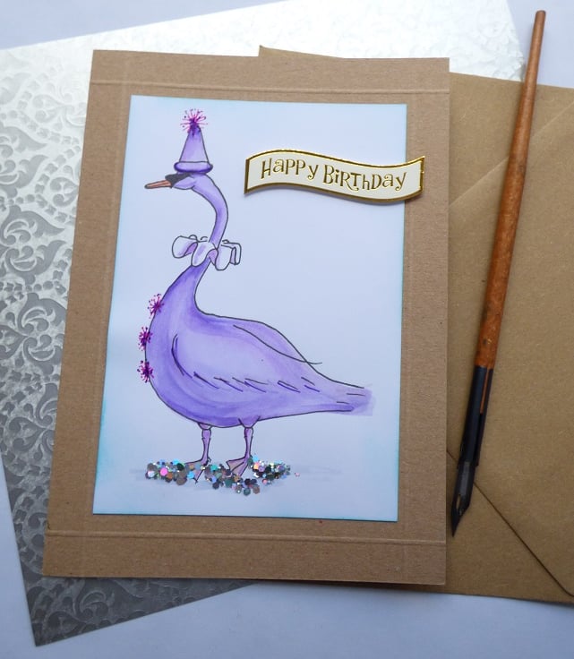 Pink swan Birthday card - Folksy