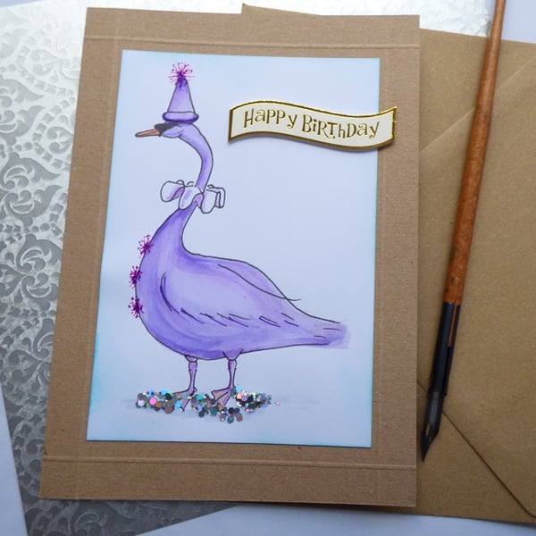 Pink swan Birthday card - Folksy