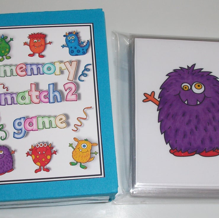 Children's cartoon Monster memory match 2 card ... - Folksy