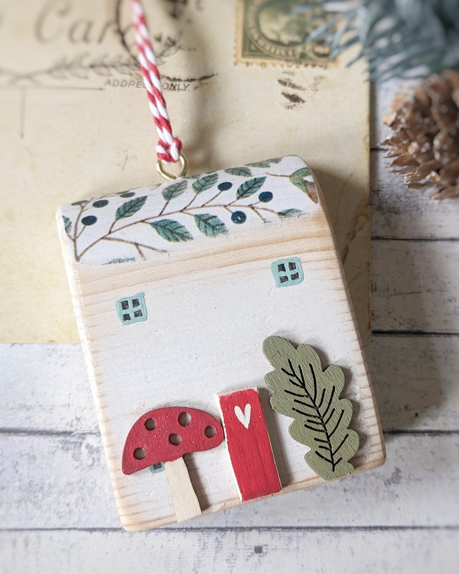 Wooden Hand Painted House Hanging Decoration - Folksy