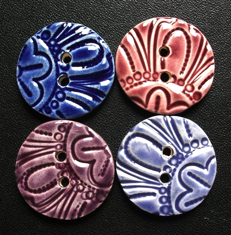 set of four large ceramic buttons in purples an... - Folksy